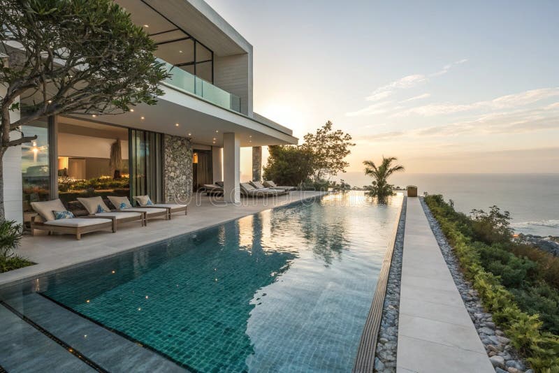 Luxury Modern Pool with Infinity Edge Stock Illustration - Illustration ...