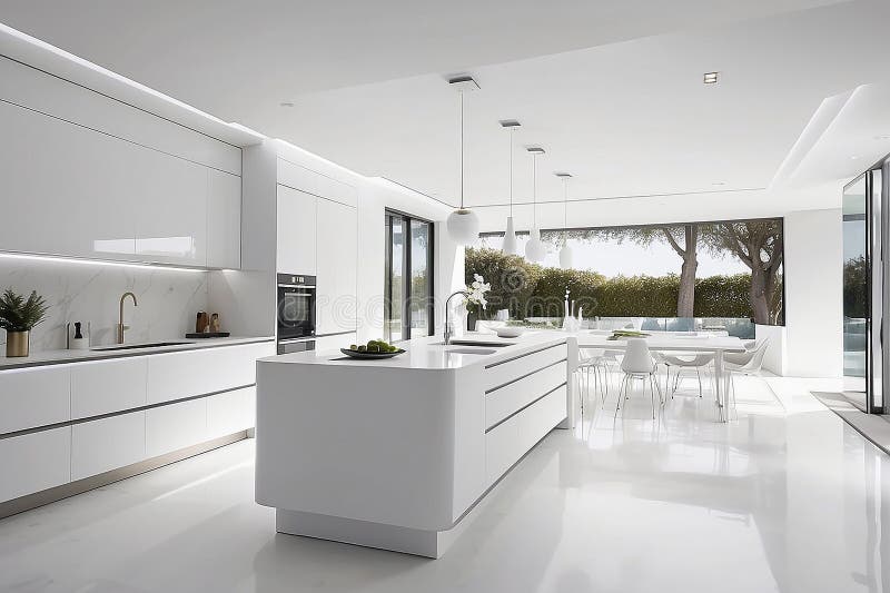 Luxury Modern Pure White Dream Kitchen that is Totally Spotless Stock ...