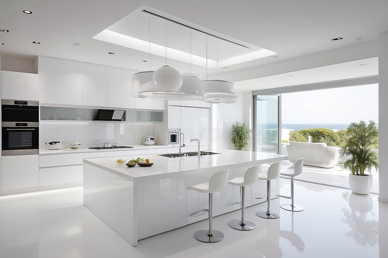 Luxury Modern Pure White Dream Kitchen that is Totally Spotless Stock ...