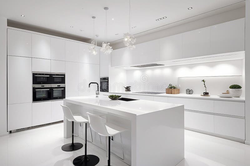 Luxury Modern Pure White Dream Kitchen that is Totally Spotless Stock ...