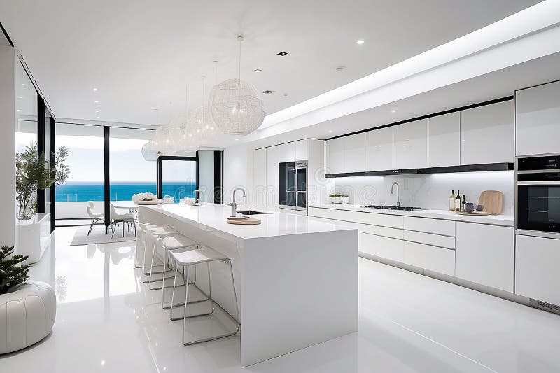 Luxury Modern Pure White Dream Kitchen that is Totally Spotless Stock ...