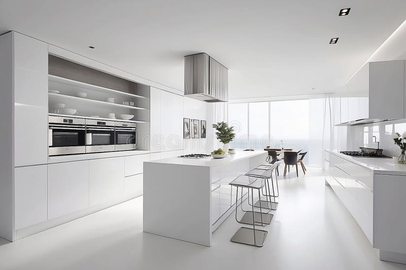 Luxury Modern Pure White Dream Kitchen that is Totally Spotless Stock ...