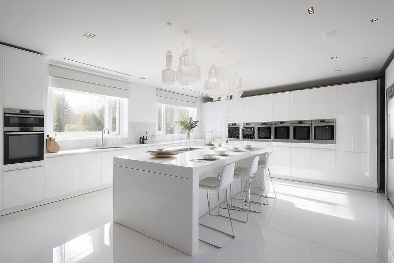 Luxury Modern Pure White Dream Kitchen that is Totally Spotless Stock ...