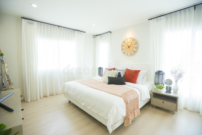 Luxury Modern Style Bedroom in Red and Purple Tones Stock Image - Image ...