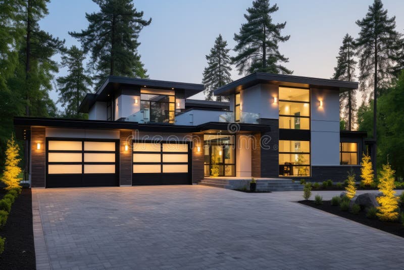 Luxury Modern Villa. House in Modern Style with Garage Stock ...
