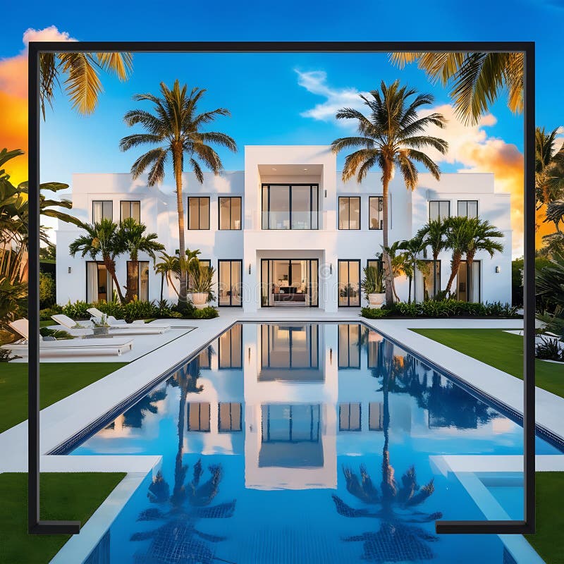 Luxury Modern Villa with Infinity Pool and Tropical Landscape Stock ...