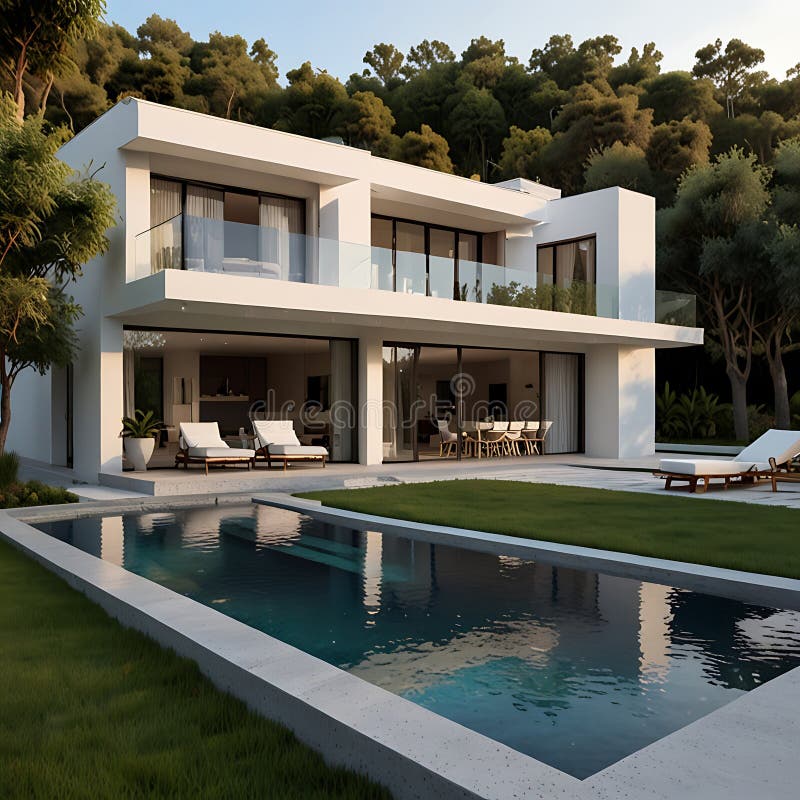 Luxury Modern Villa with Open Plan and Pool Stock Illustration ...