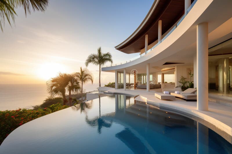 Luxury Modern White Beach Hotel with Infinity Swimming Pool Stock ...