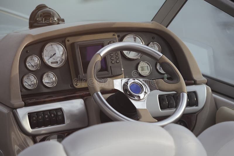 Luxury Motor Boat Control Panel Stock Photo - Image of seating ...