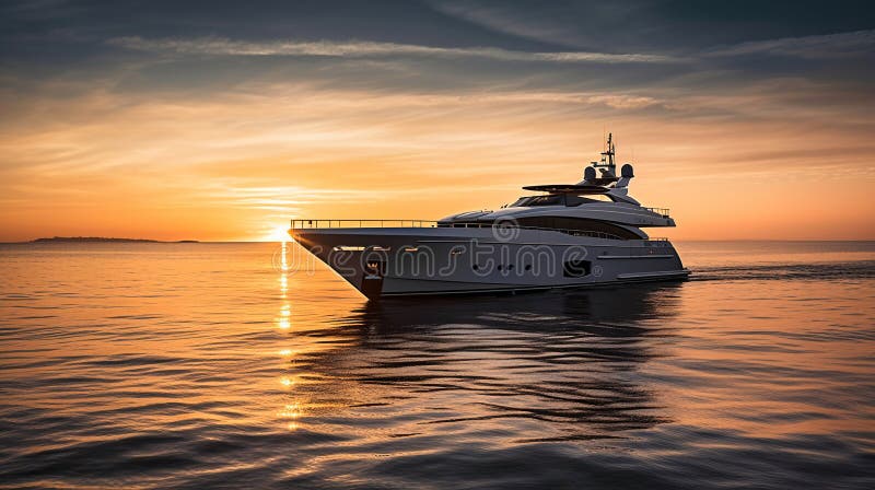 Luxury Motor Yacht on the Ocean at Sunset. Generative Ai Stock ...
