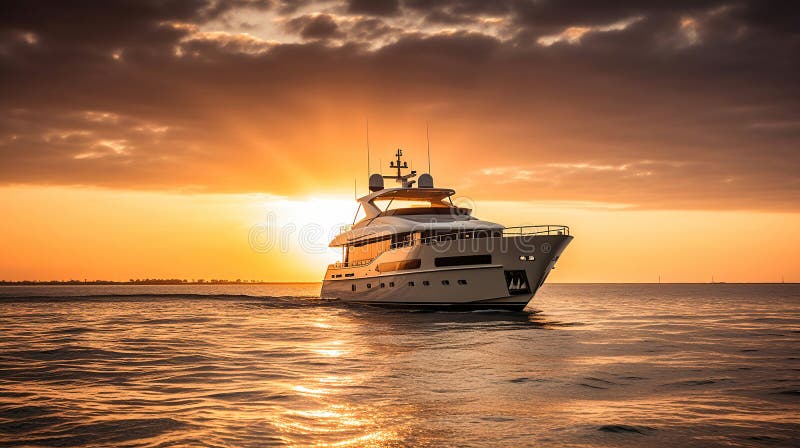 Luxury Motor Yacht on the Ocean at Sunset. Generative Ai Stock ...