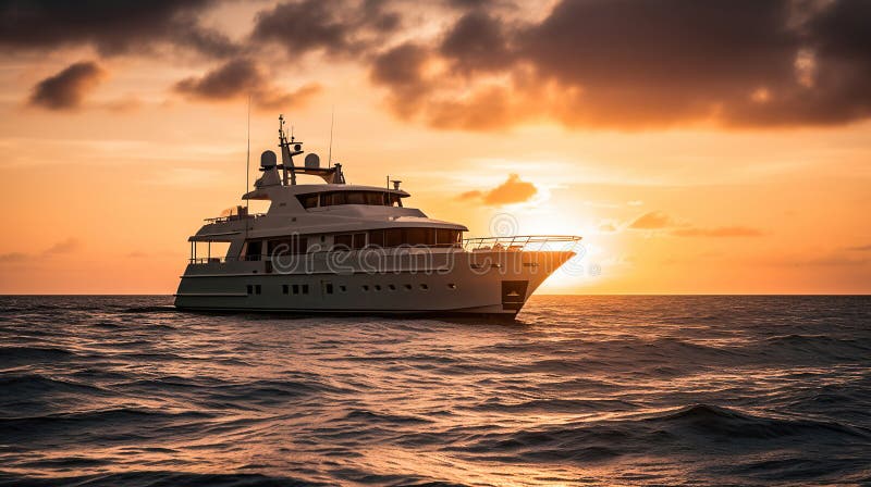 Luxury Motor Yacht on the Ocean at Sunset. Generative Ai Stock ...