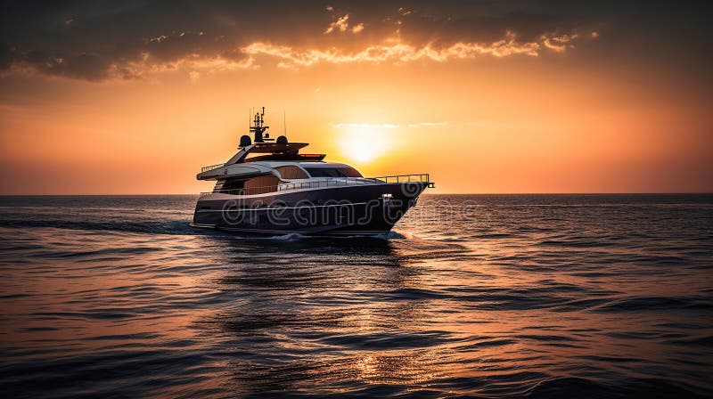 Luxury Motor Yacht on the Ocean at Sunset. Generative Ai Stock ...