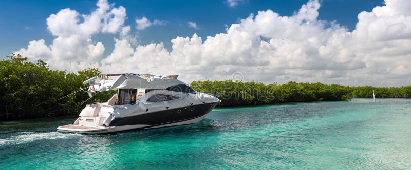 Luxury Motor Yacht Sailing Out at Sea Stock Image - Image of cuba ...