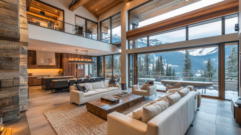 Luxury Mountain Home Interior with Open Floor Plan and Stunning Views ...