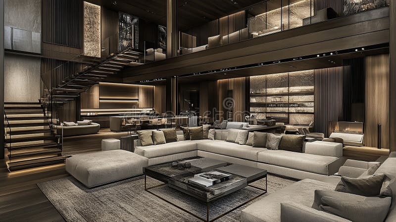 Luxury Mountain Home Living Room Interior Design Stock Image - Image of ...