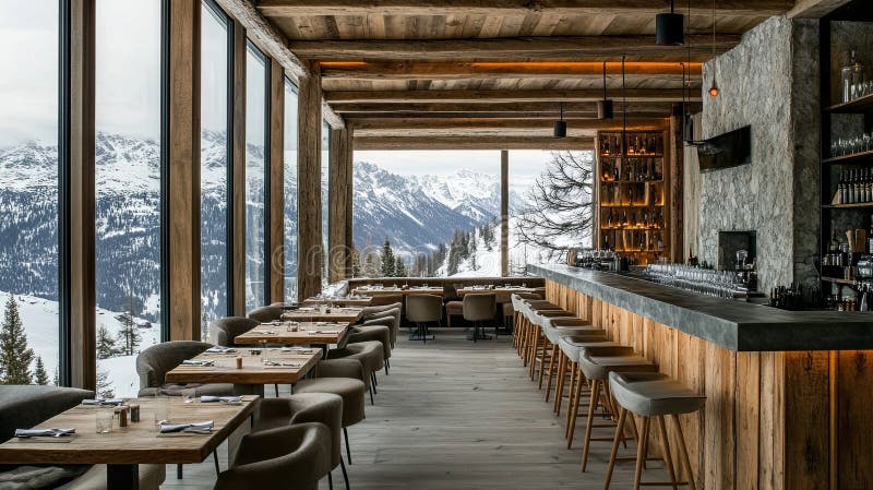 Luxury Mountain Restaurant with Panoramic View Stock Image - Image of ...