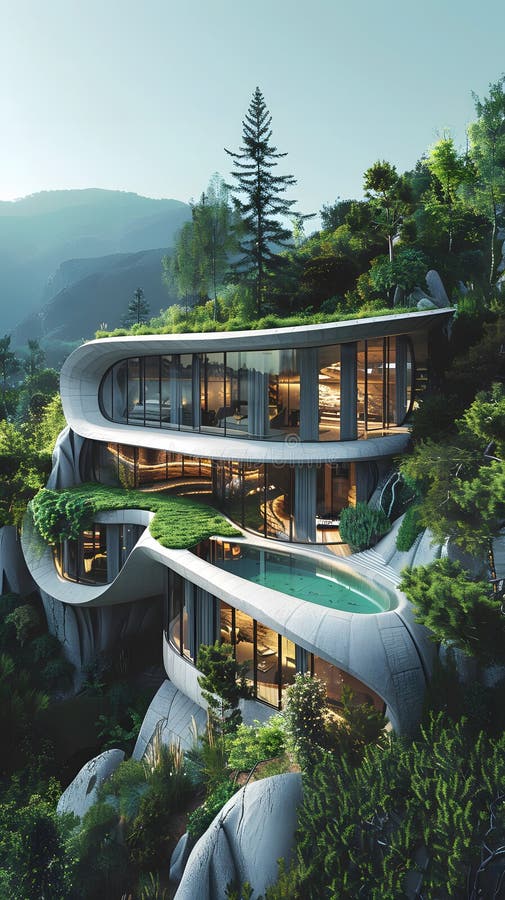 Luxury Mountain Villa, Infinity Pool, Nature Views, Design Stock Image ...