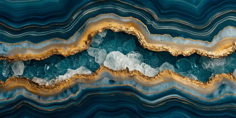 Luxury Navy Blue and Gold Marble with Emerald and White Quartz Geode, Abstract Texture ...