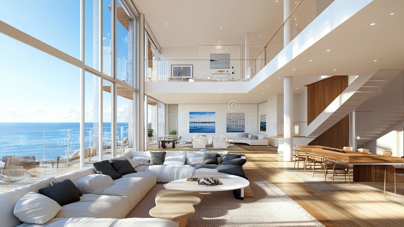 Luxury Ocean View Penthouse Living Room Stock Image - Image of view ...