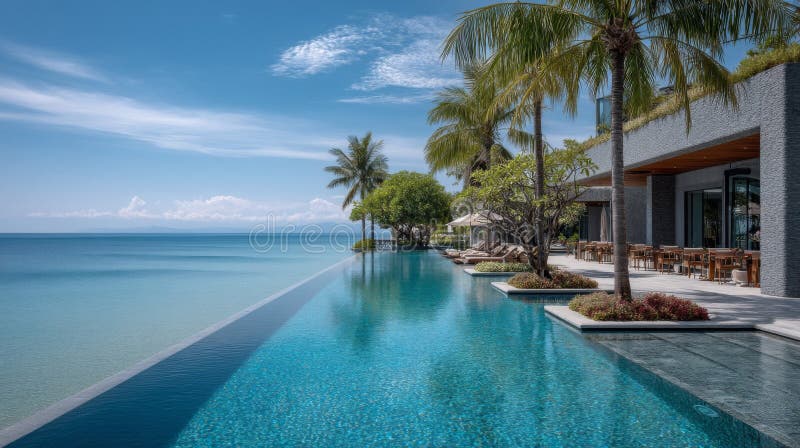 Luxury Oceanfront Villa with Infinity Pool Stock Illustration ...