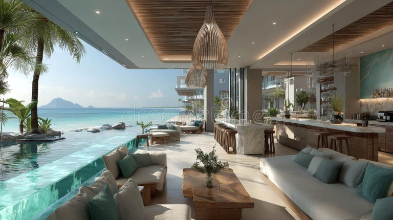 Luxury Oceanfront Villa with Infinity Pool and Modern Design Stock Illustration - Illustration ...