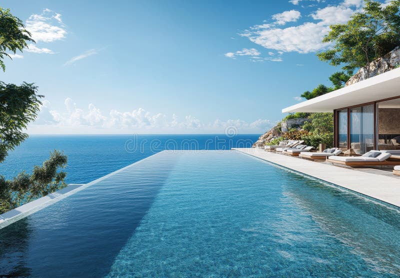 Luxury Oceanfront Villa with Infinity Pool and Modern Design Stock ...