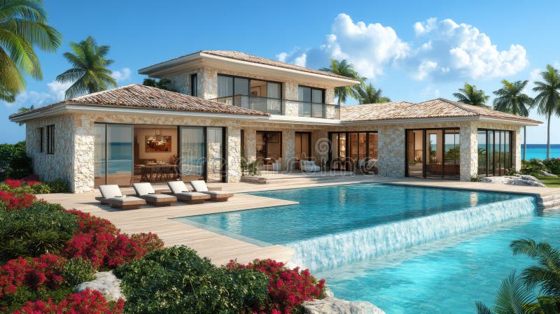 Luxury Oceanfront Villa with Infinity Pool and Tropical Landscaping ...