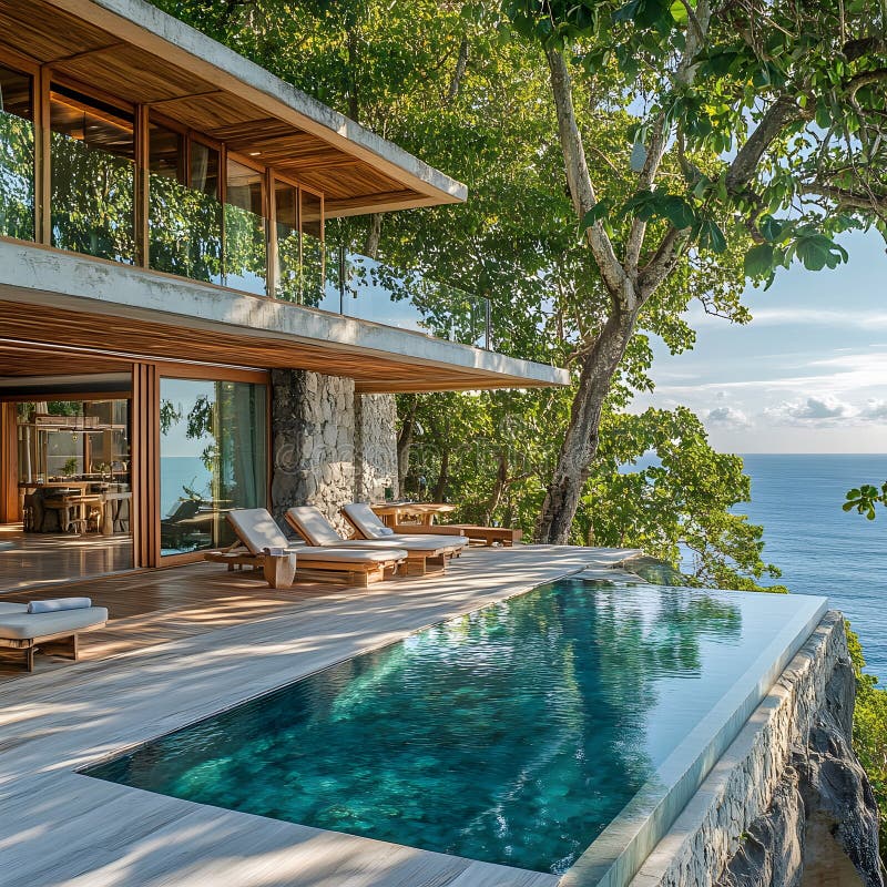 Luxury Oceanfront Villa with Infinity Pool and Tropical Setting Stock ...