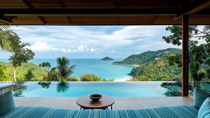 Luxury Oceanfront Villa Pool Overlooking Tropical Paradise Island Stock ...