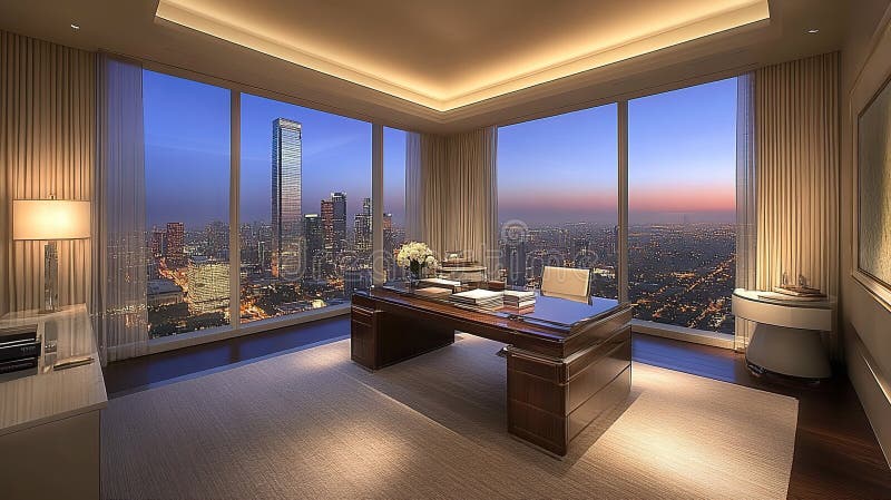 Luxury Office, City View, Sunset, Skyscraper Backdrop, Real Estate ...