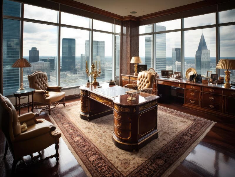 Luxury Office City View Wide Shot Stock Illustration - Illustration of ...