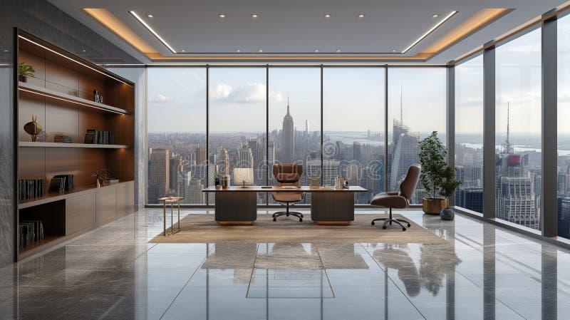 Luxury Office Interior with Panoramic Window and City View Stock ...