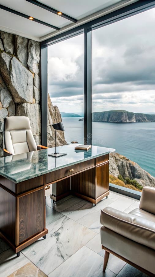 Luxury Office with Ocean View and Modern Design Stock Photo - Image of ...