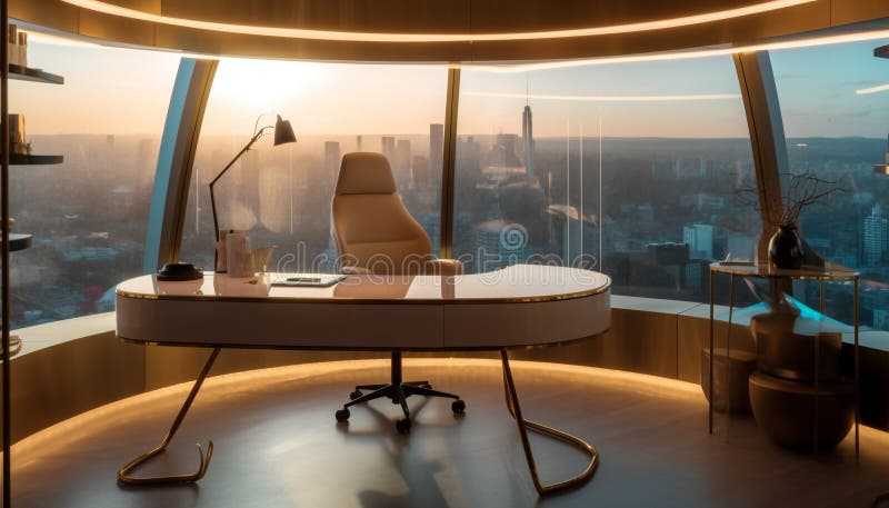 Luxury Office with Panoramic Cityscape View Generated by AI Stock Photo ...