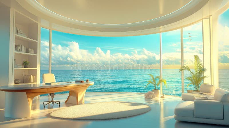 Luxury Office with Panoramic Ocean View and Elegant Interior Design ...