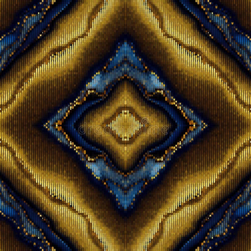 Luxury Ornamental Moire Textured Fluid Liquid Gold Blue Lines Seamless ...