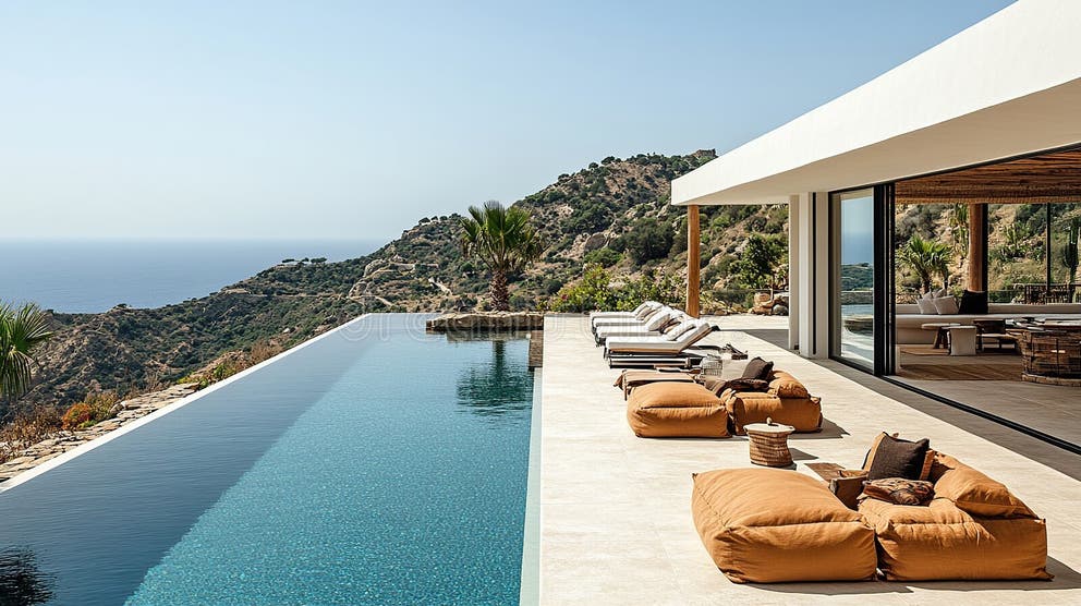 Luxury Outdoor Infinity Pool with Panoramic Views Stock Illustration ...
