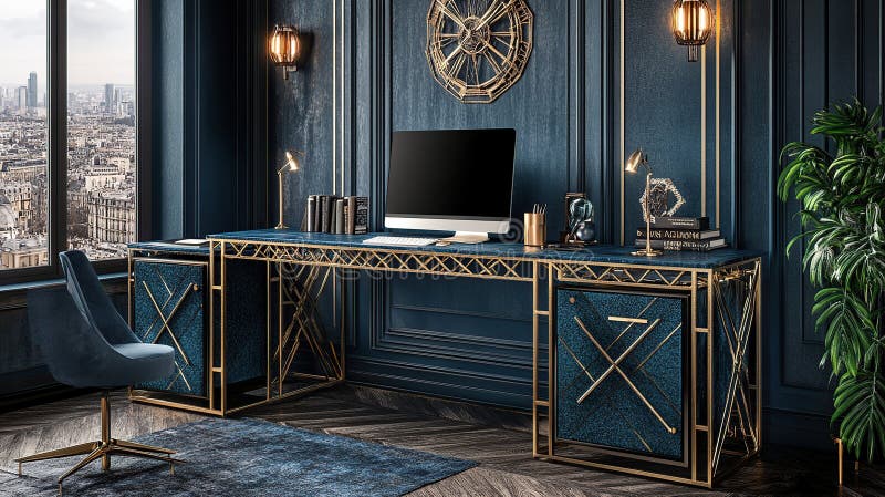 Luxury Parisian Office Desk, City View, Workspace Stock Photo - Image ...