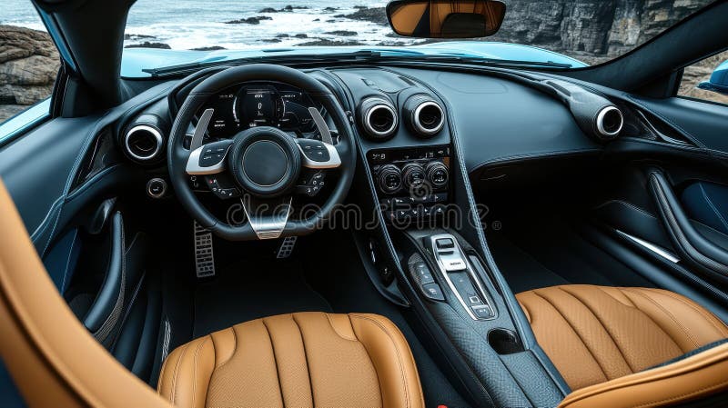 Luxury Passenger Car Interior. Instrument Panel, Steering Wheel ...