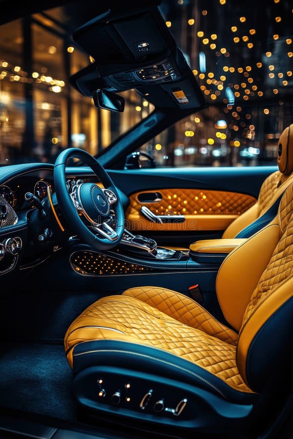 Luxury Passenger Car Interior. Instrument Panel, Steering Wheel ...