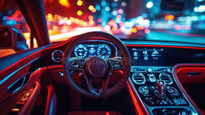 Luxury Passenger Car Interior. Instrument Panel, Steering Wheel ...