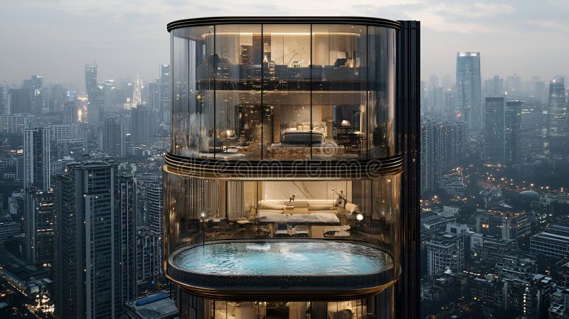 Luxury Penthouse City View Infinity Pool Night Stock Photos - Free ...