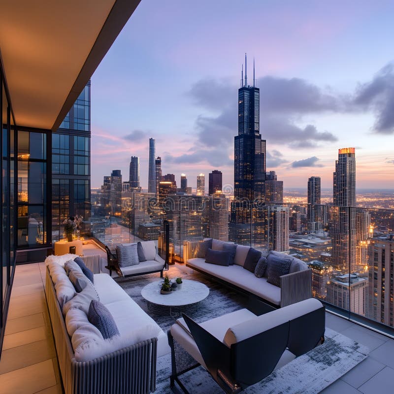 A Luxury Penthouse Condo with an Expansive Terrace Stock Illustration ...
