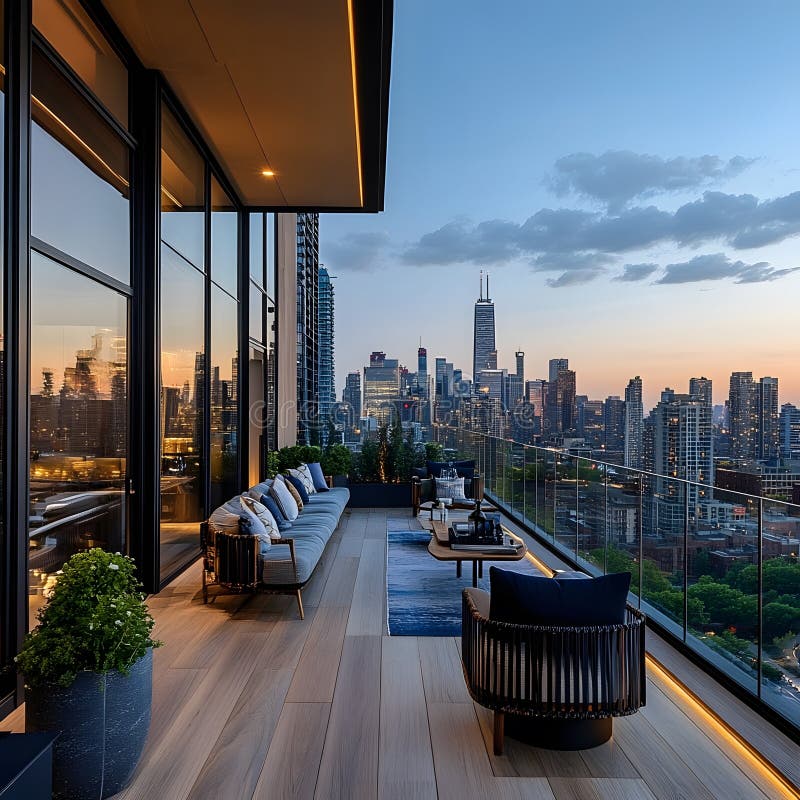 A Luxury Penthouse Condo with an Expansive Terrace Stock Illustration ...