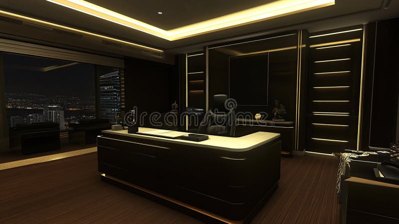 Luxury Penthouse Office Night City View Stock Photo - Image of view ...