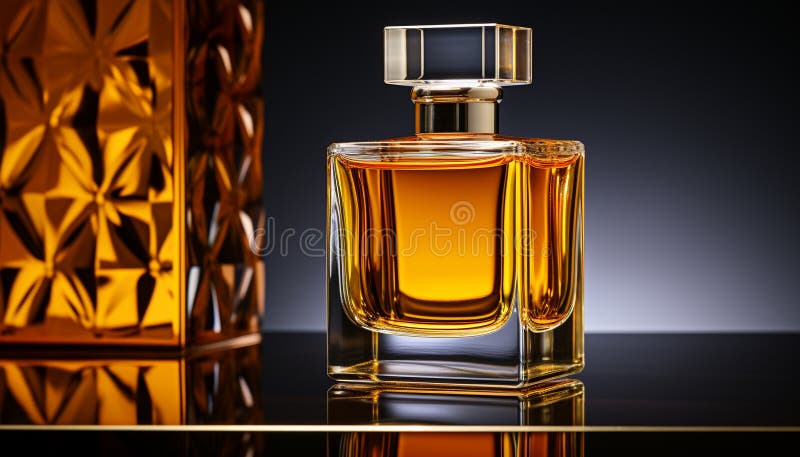 Luxury Perfume Bottle Reflects Elegance and Glamour in Yellow Liquid ...