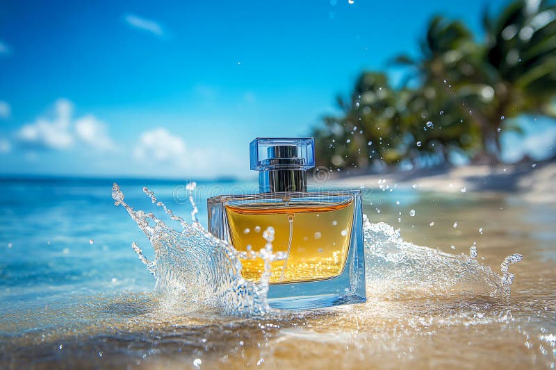 Luxury Perfume Bottle on Tropical Beach with Water High Quality Image ...
