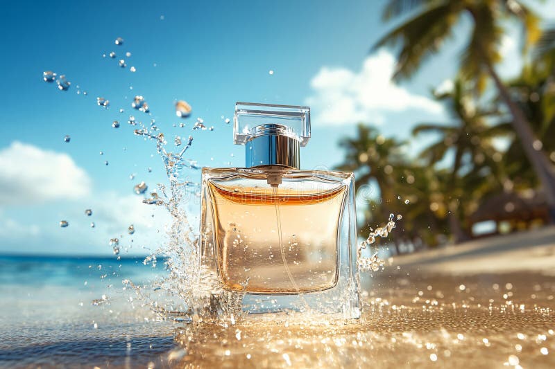 Luxury Perfume Bottle on Tropical Beach with Water High Quality Image ...