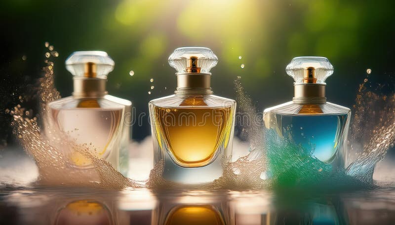 Luxury Perfume Bottles Create a Striking Visual Display with Splashes ...